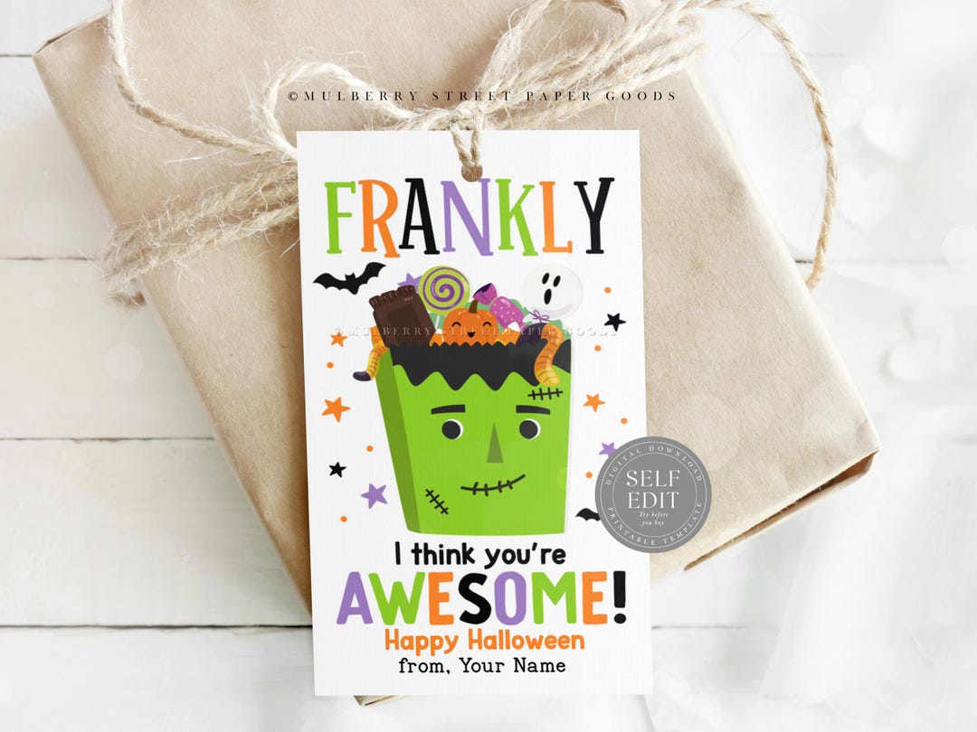 Frankenstein Halloween Printable Gift Tag Digital Download Green Trick ...