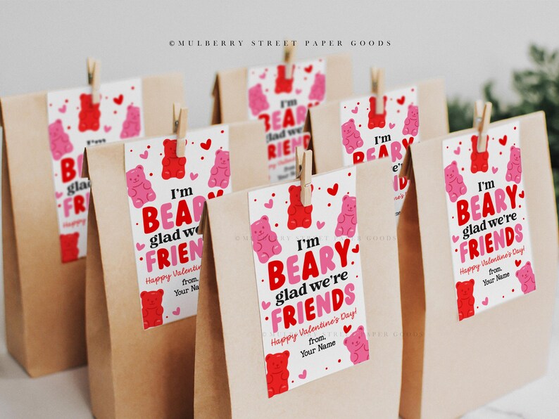 Beary Glad We Are Friends Valentine's Day Gift Tag Printable Digital ...