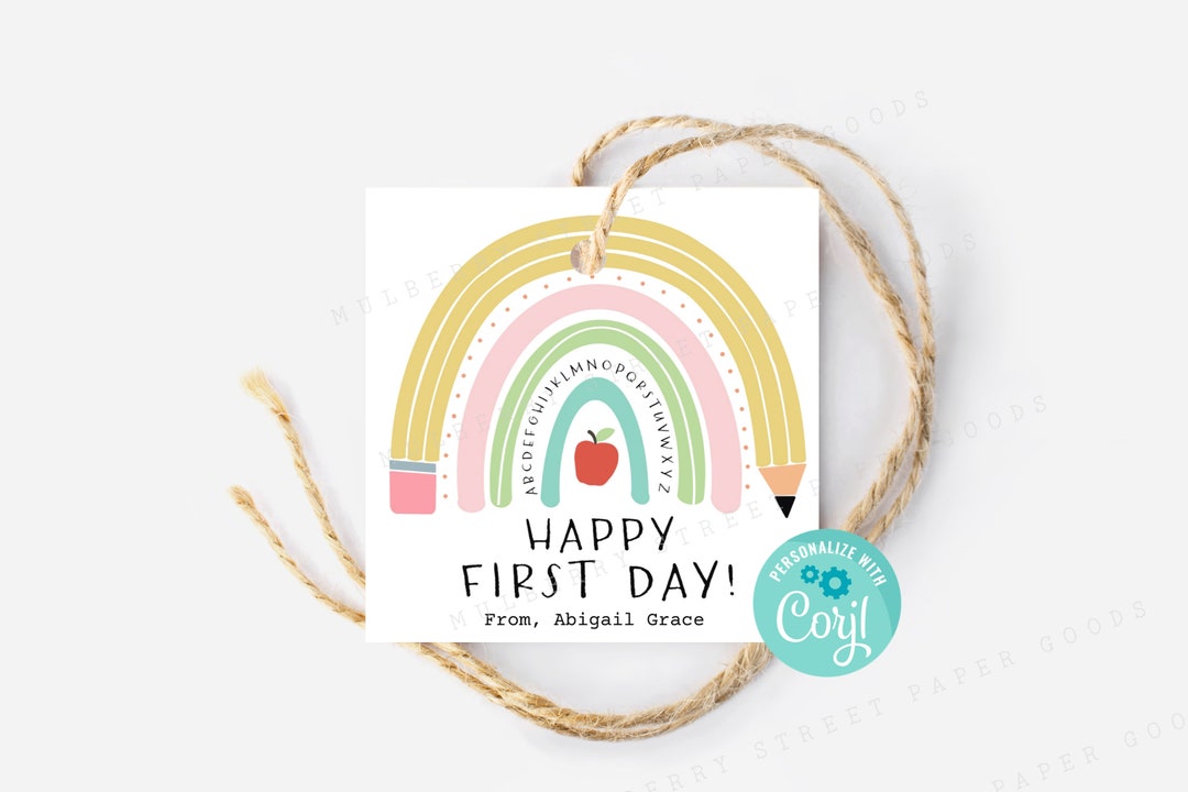 Printable Happy First Day of School Pastel Rainbow, Back to School ...