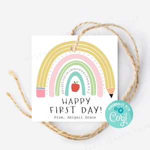 Printable Happy First Day of School Pastel Rainbow, Back to School ...