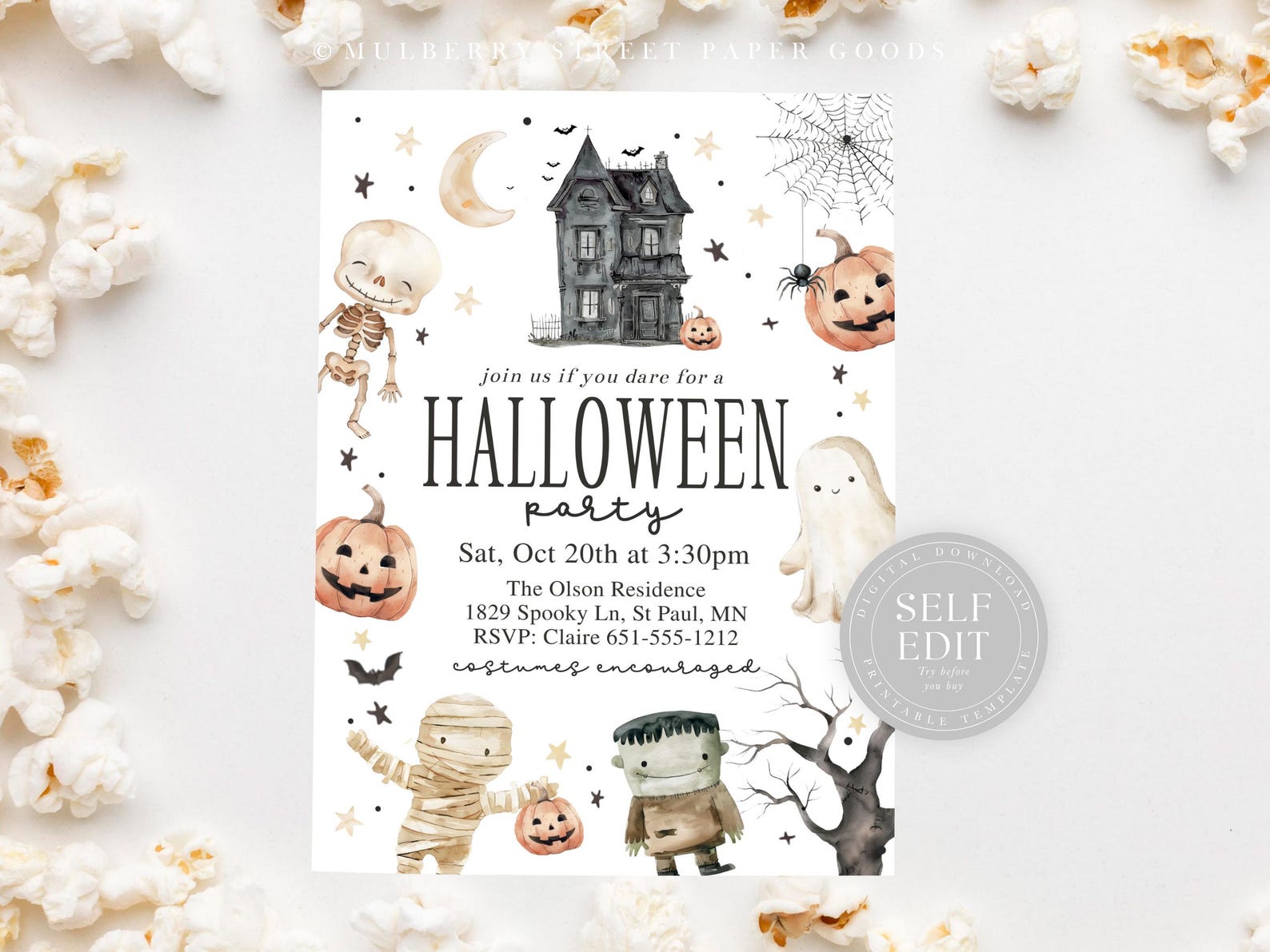 Editable Halloween Invitation Printable Halloween Party Invite Canva Template Instant Download ...