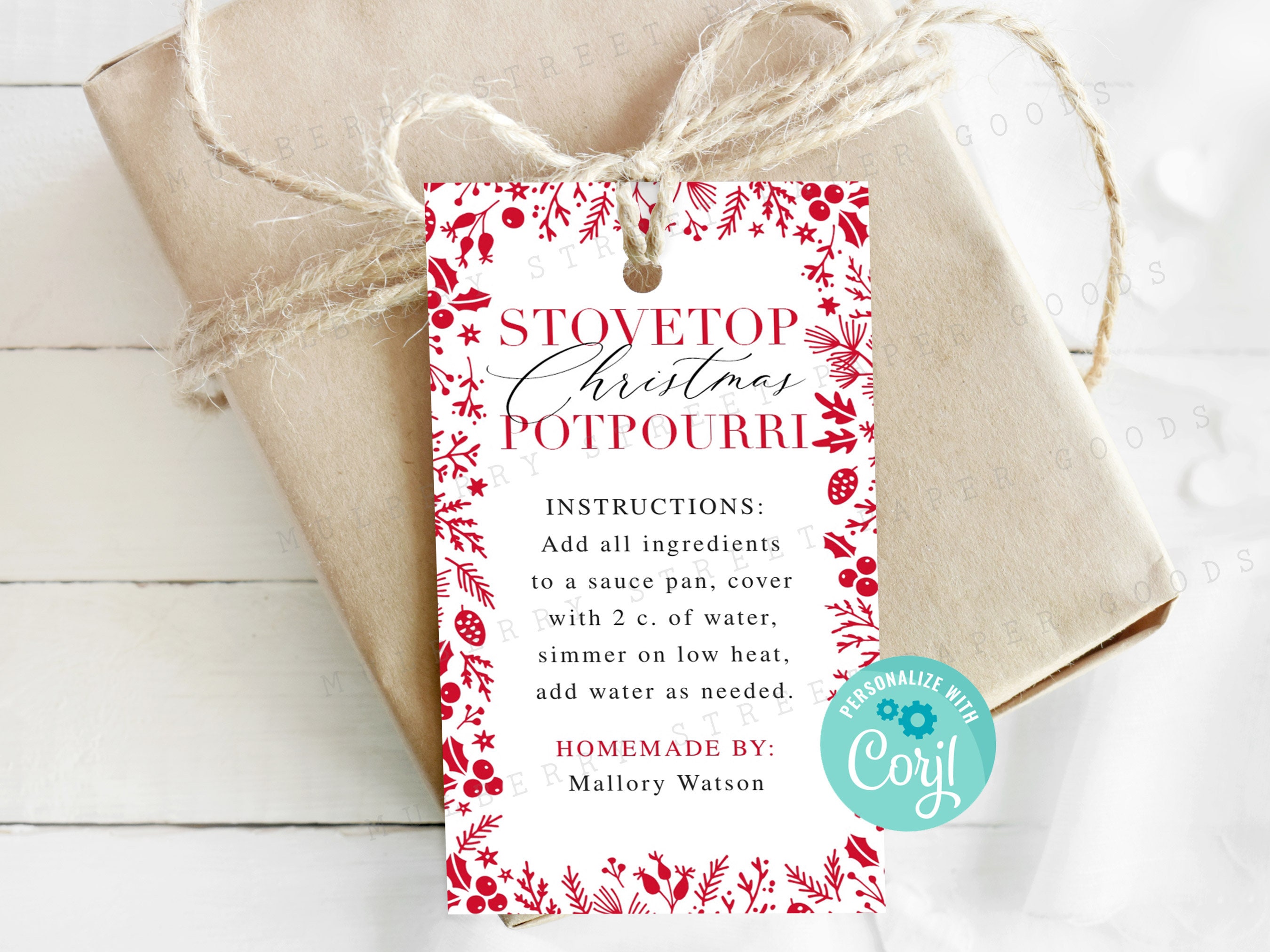 Printable Christmas Stovetop Potpourri Gift Tag Teacher - Etsy