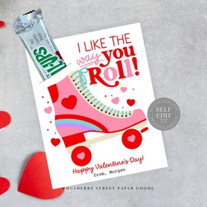 Roller Skate Valentine Card Canva Template Printable Roll up Classroom ...