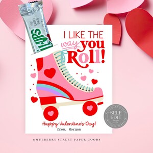 Roller Skate Valentine Card Canva Template Printable Roll up Classroom ...