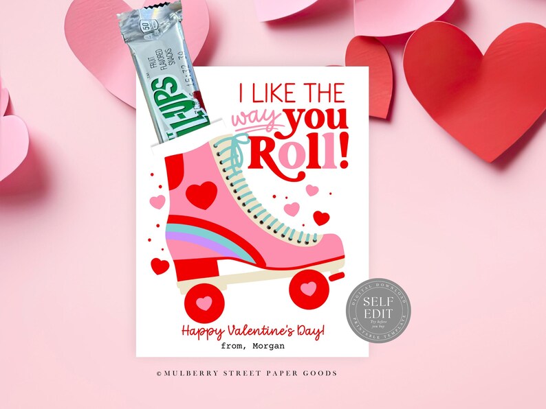 Roller Skate Valentine Card Canva Template Printable Roll up Classroom ...