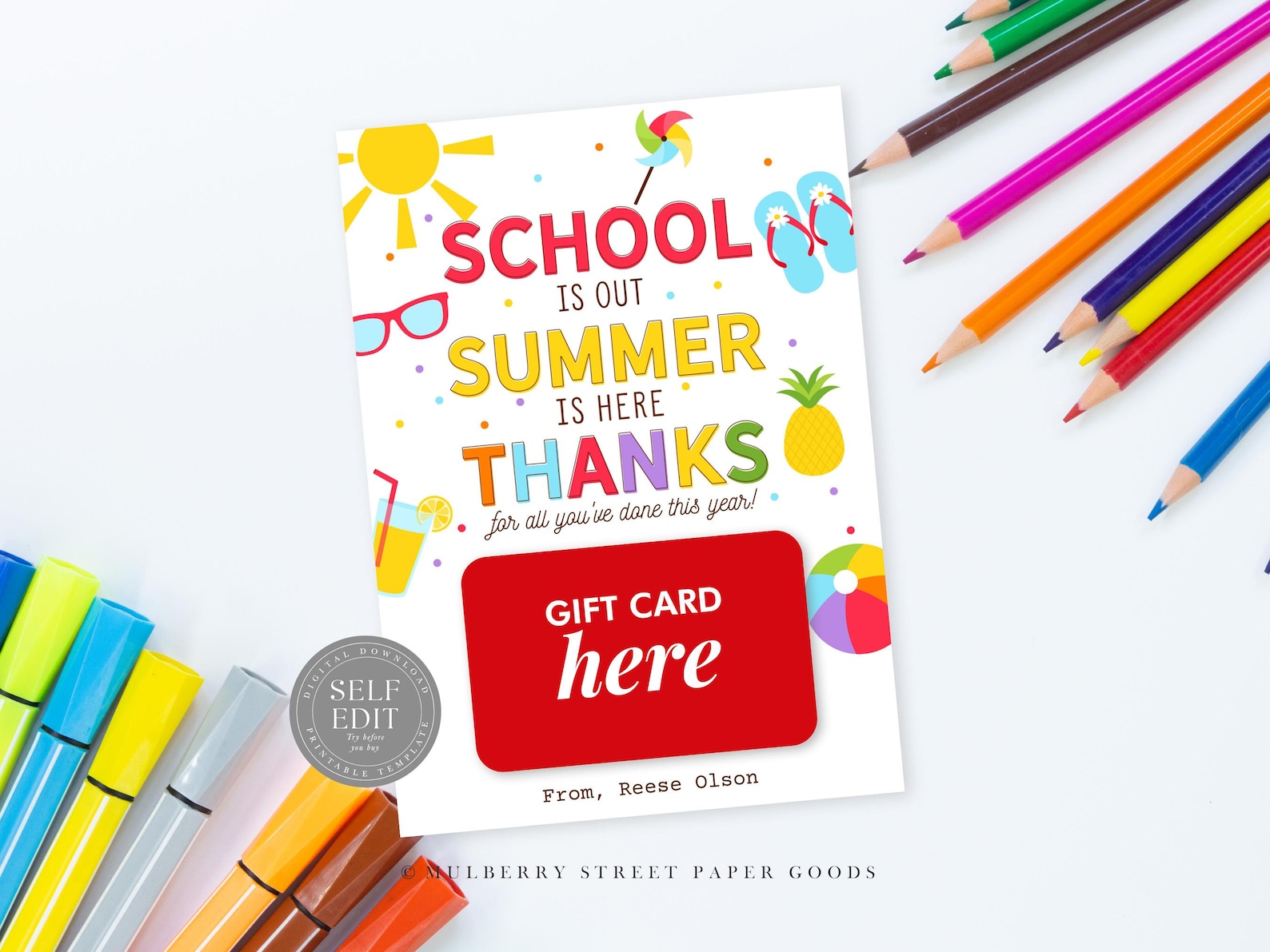 Last Day of School Teacher Gift Card Holder Printable Summer is Here ...