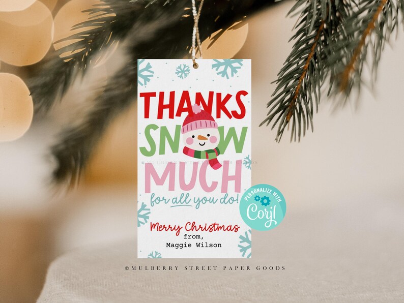 Thanks Snow Much Gift Tag Printable Christmas Thank You Tag Gift for ...