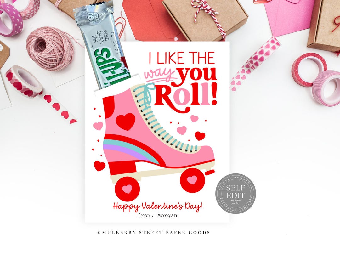 Roller Skate Valentine Card Canva Template Printable Roll up Classroom ...