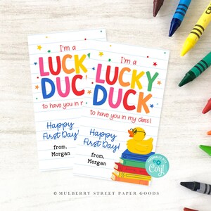 Lucky Duck Back to School Gift Tag Printable Rubber Duck First Day of ...
