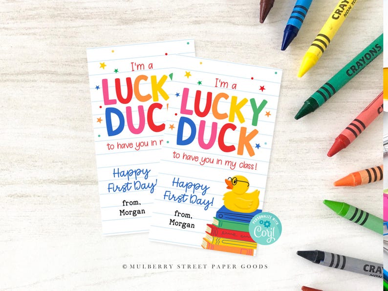 Lucky Duck Back to School Gift Tag Printable Rubber Duck First Day of ...