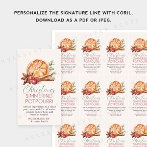 Printable Christmas Potpourri Gift Tag, Simmering Potpourri DIY Gift ...
