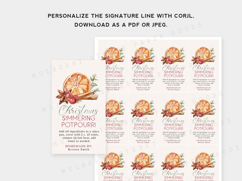 Printable Christmas Potpourri Gift Tag, Simmering Potpourri DIY Gift ...
