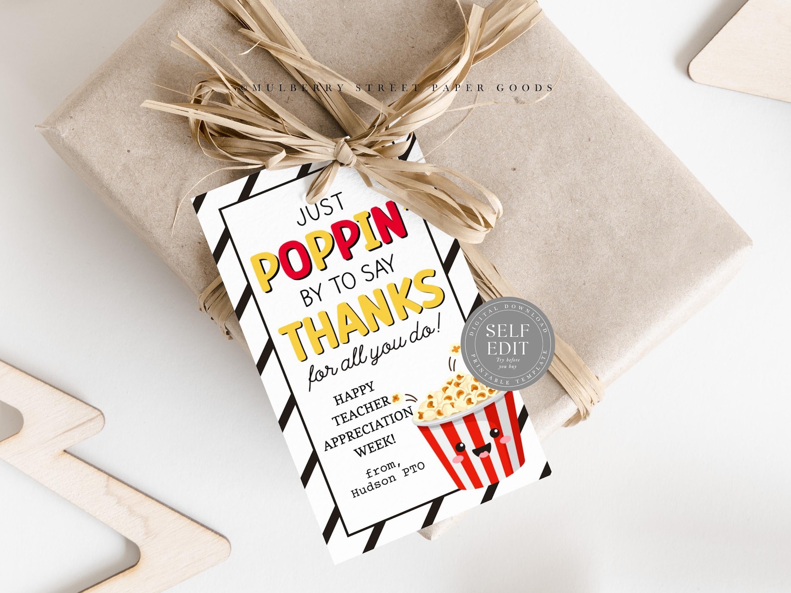 Just Popping by to Say Thanks for All You Do Gift Tag, Popcorn Gift Tag ...