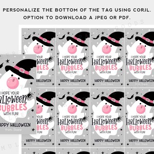 Halloween Bubbles Gift Tag Printable Cute Ghost Bubble Gum Halloween ...