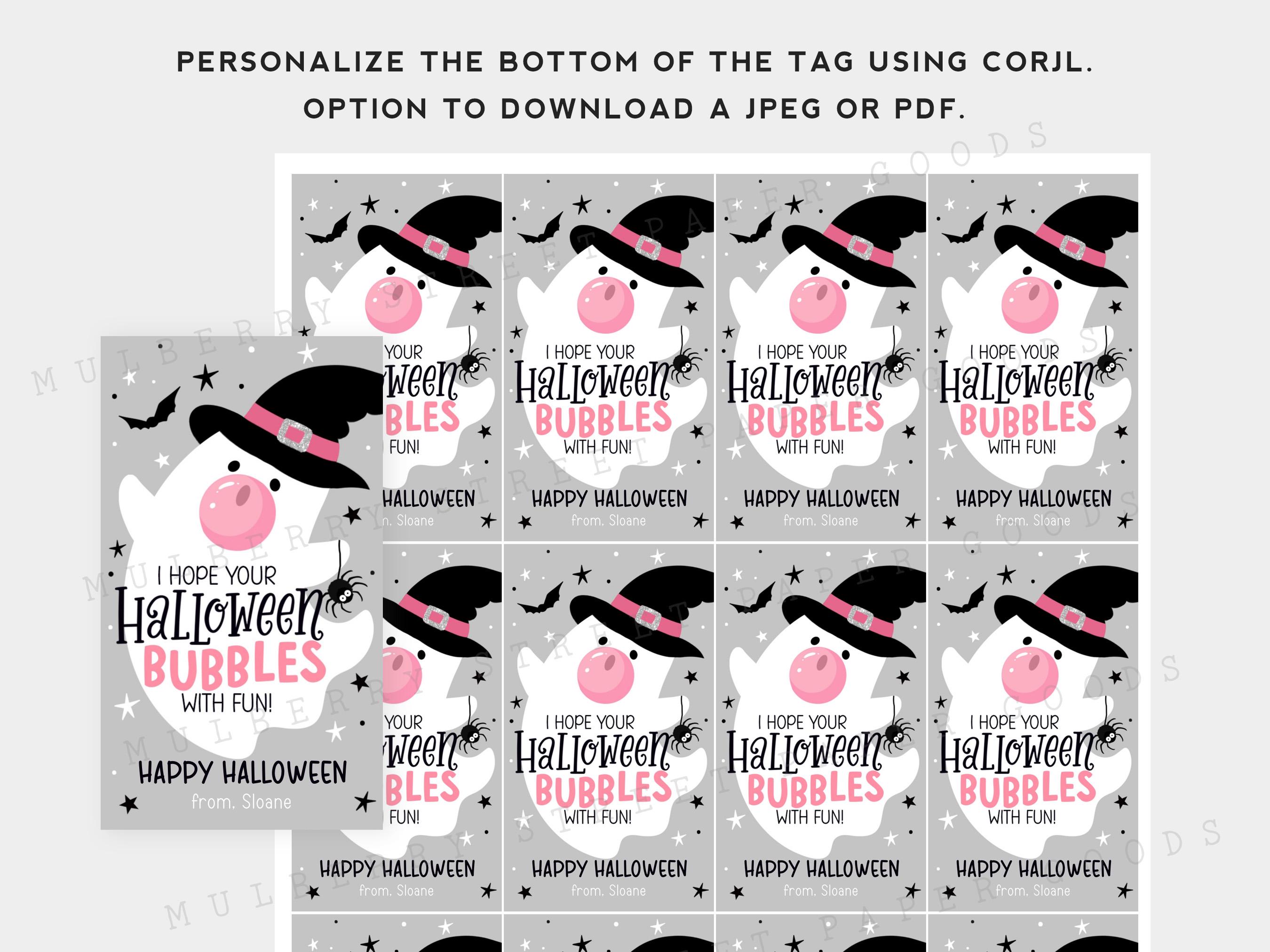 Halloween Bubbles Gift Tag Printable Cute Ghost Bubble Gum Halloween ...