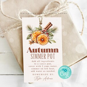 Autumn Simmer Pot Gift Tag Homemade Fall Simmering Potpourri Printable ...