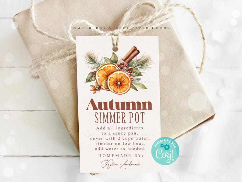 Autumn Simmer Pot Gift Tag Homemade Fall Simmering Potpourri Printable ...