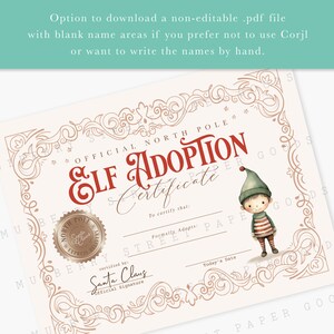 Editable Elf Adoption Certificate Printable, Downloadable Elf Tradition ...