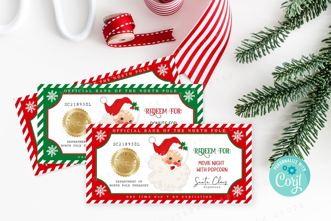 Santa Coupon Printable North Pole Cash Santa Claus Christmas Gift ...