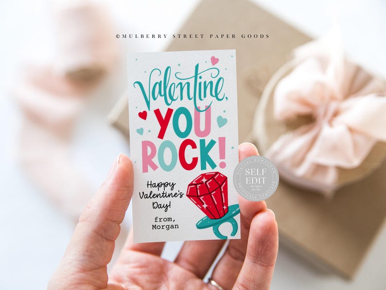 Ring Pop Valentine Card Printable Valentine's Day You Rock Party Favor ...