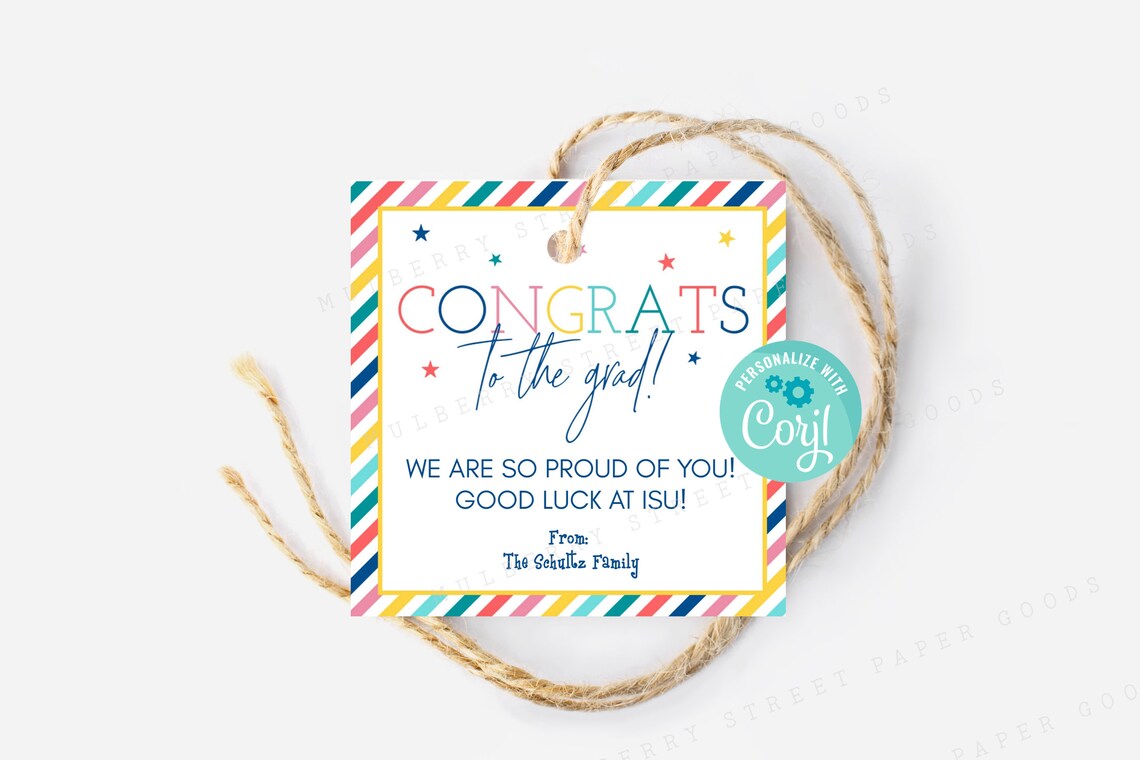 Printable Congrats Grad Gift Tag Instant Download Colorful - Etsy