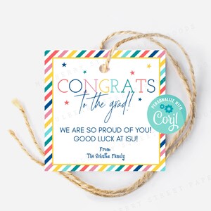 Printable Congrats Grad Gift Tag, Instant Download Colorful Congrats ...