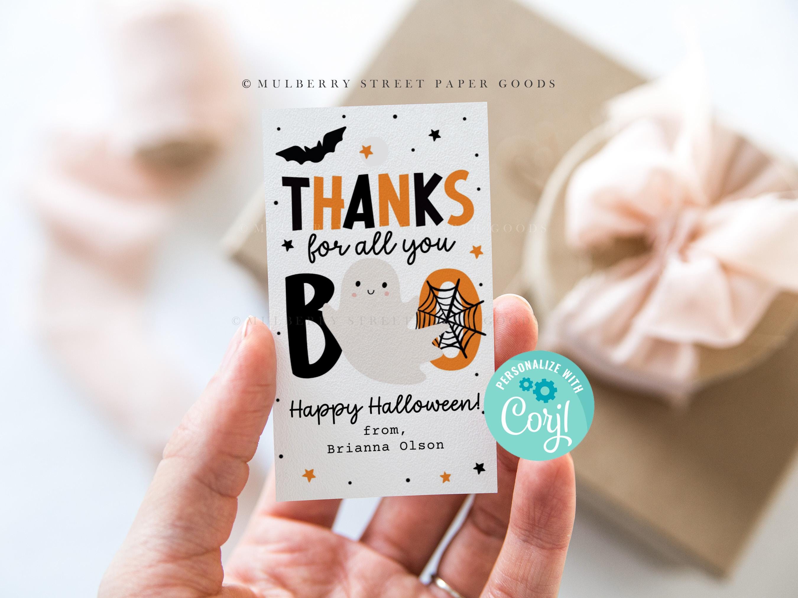 Thanks for All You Boo Halloween Gift Tag Printable Cute Ghost Teacher ...