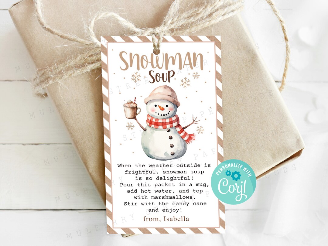 Snowman Soup Instructions Gift Tag Printable, Hot Cocoa Christmas Party ...