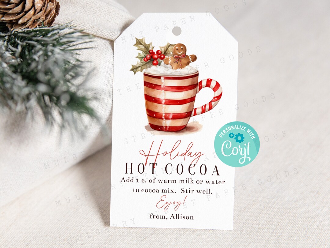 Holiday Hot Cocoa Mix Instructions Gift Tag, Editable Hot Chocolate ...