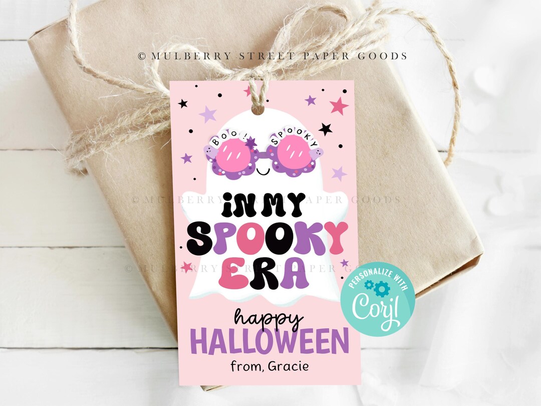 Printable Halloween Gift Tag Pink Halloween Treat Tag Spooky Era Ghost ...