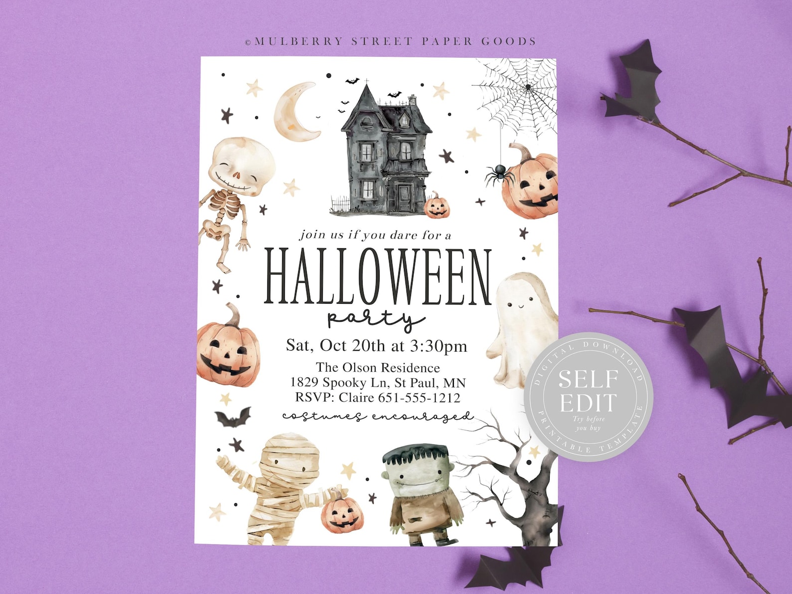 Editable Halloween Invitation Printable Halloween Party Invite Canva ...