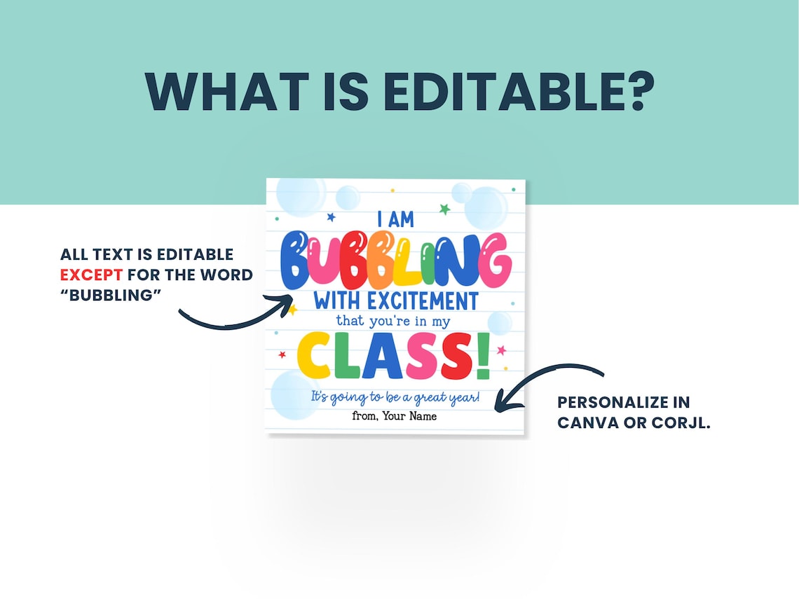 Editable Back to School Gift Tag Printable Bubbling With Excitement ...