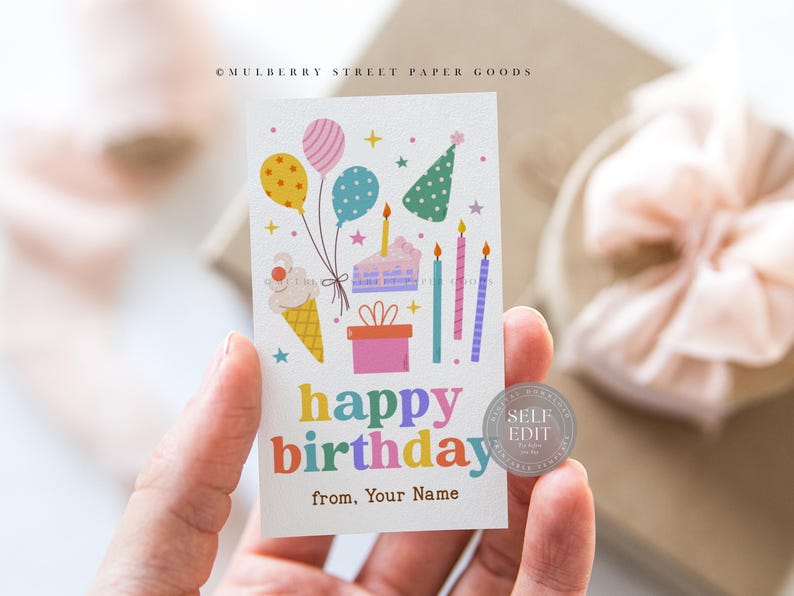 Editable Happy Birthday Gift Tag Printable Digital Download Custom ...