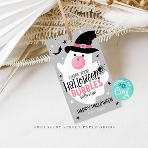 Halloween Bubbles Gift Tag Printable Cute Ghost Bubble Gum Halloween ...
