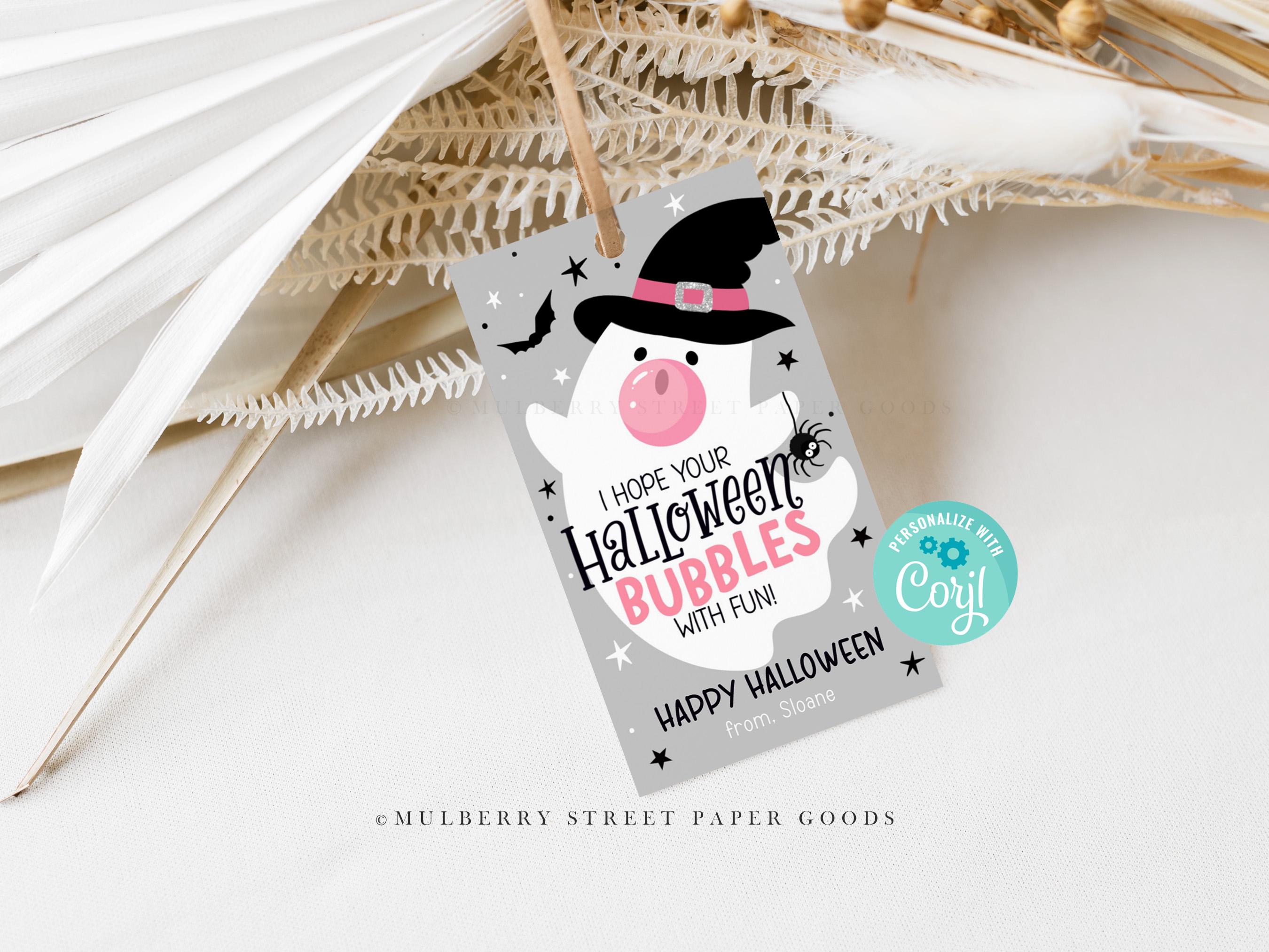 Halloween Bubbles Gift Tag Printable Cute Ghost Bubble Gum Halloween ...