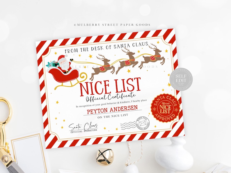 Editable Nice List Certificate Canva Template Personalized Letter From ...