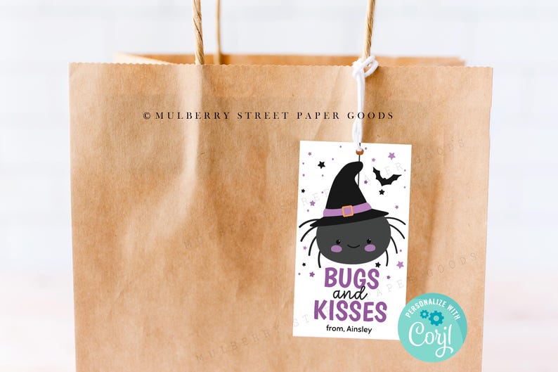 Editable Halloween Gift Tag Printable Bugs and Kisses Halloween Party ...