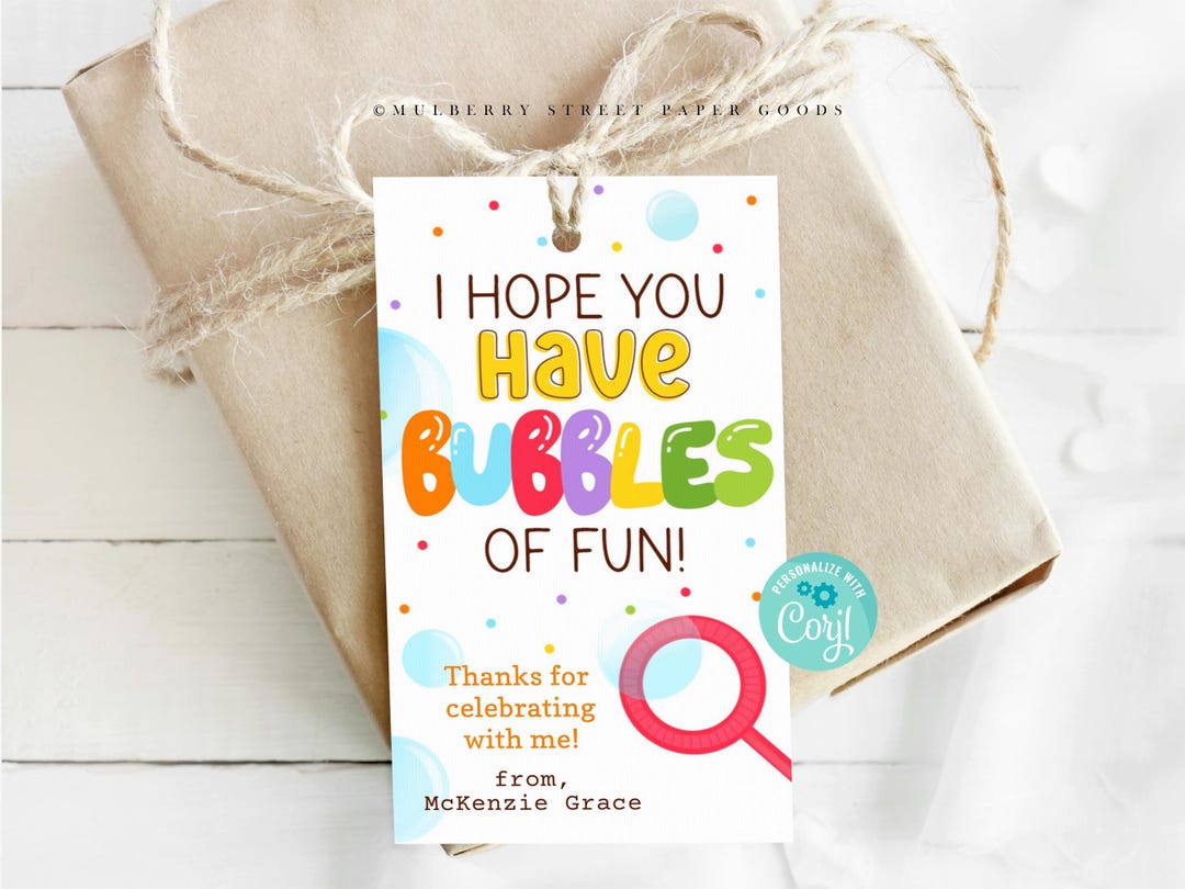 Bubbles of Fun Gift Tag Printable Instant Download Bubbles Gift Tag ...