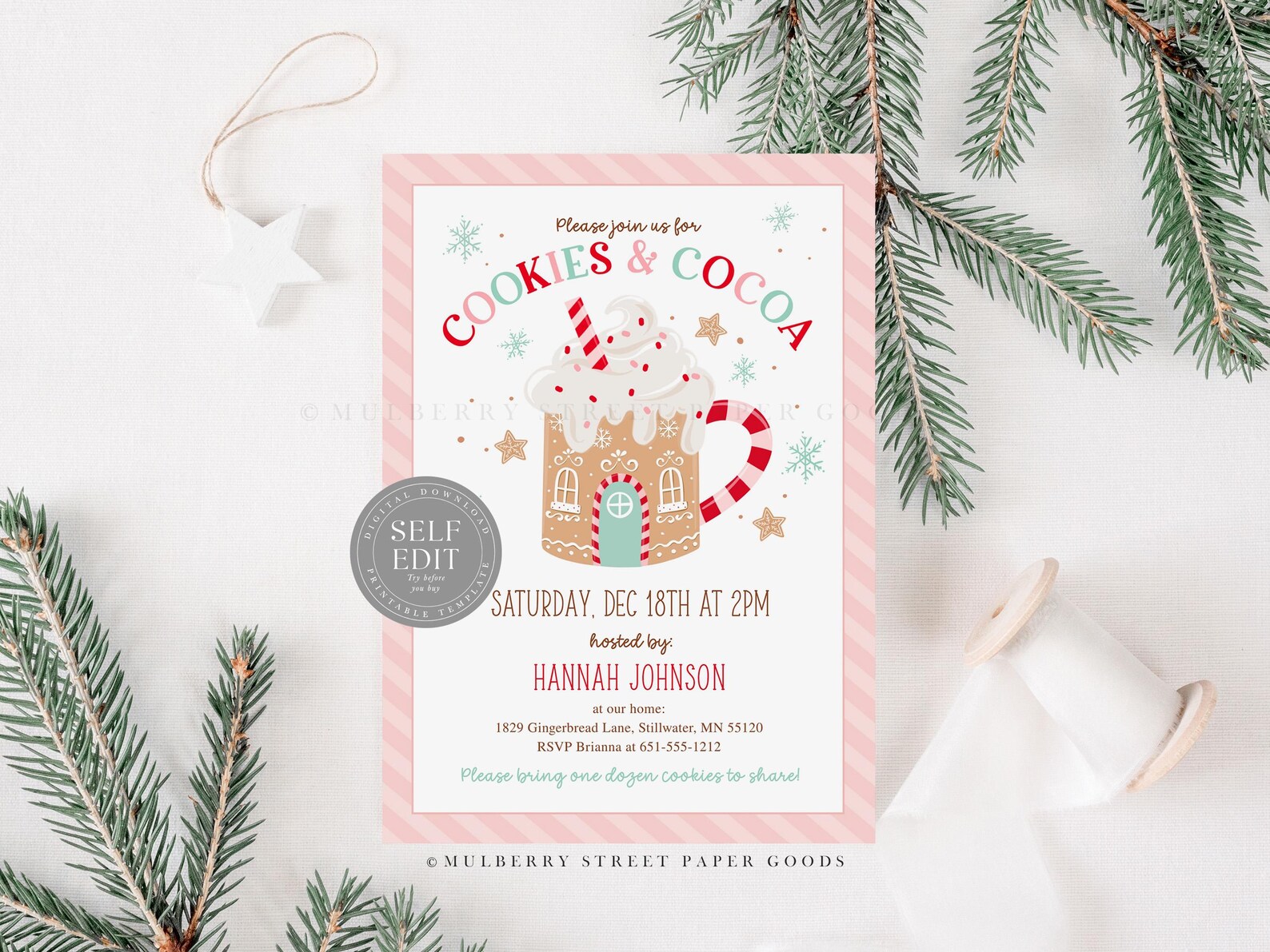Editable Christmas Party Invitation Template Pink Christmas Cookies and ...