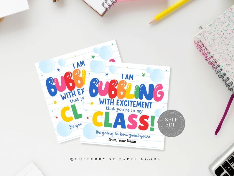 Editable Back to School Gift Tag Printable Bubbling With Excitement ...