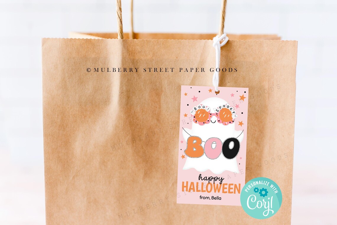 Editable Halloween Gift Tag Printable Cute Trendy Ghost Pink Halloween ...