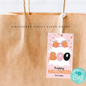 Editable Halloween Gift Tag Printable Cute Trendy Ghost Pink Halloween ...