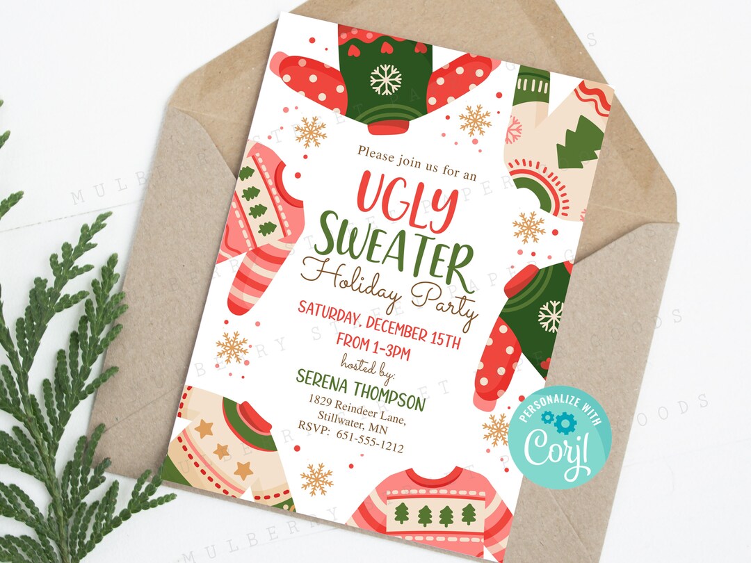 Printable Ugly Sweater Christmas Party Invitation, Friendsmas Holiday ...