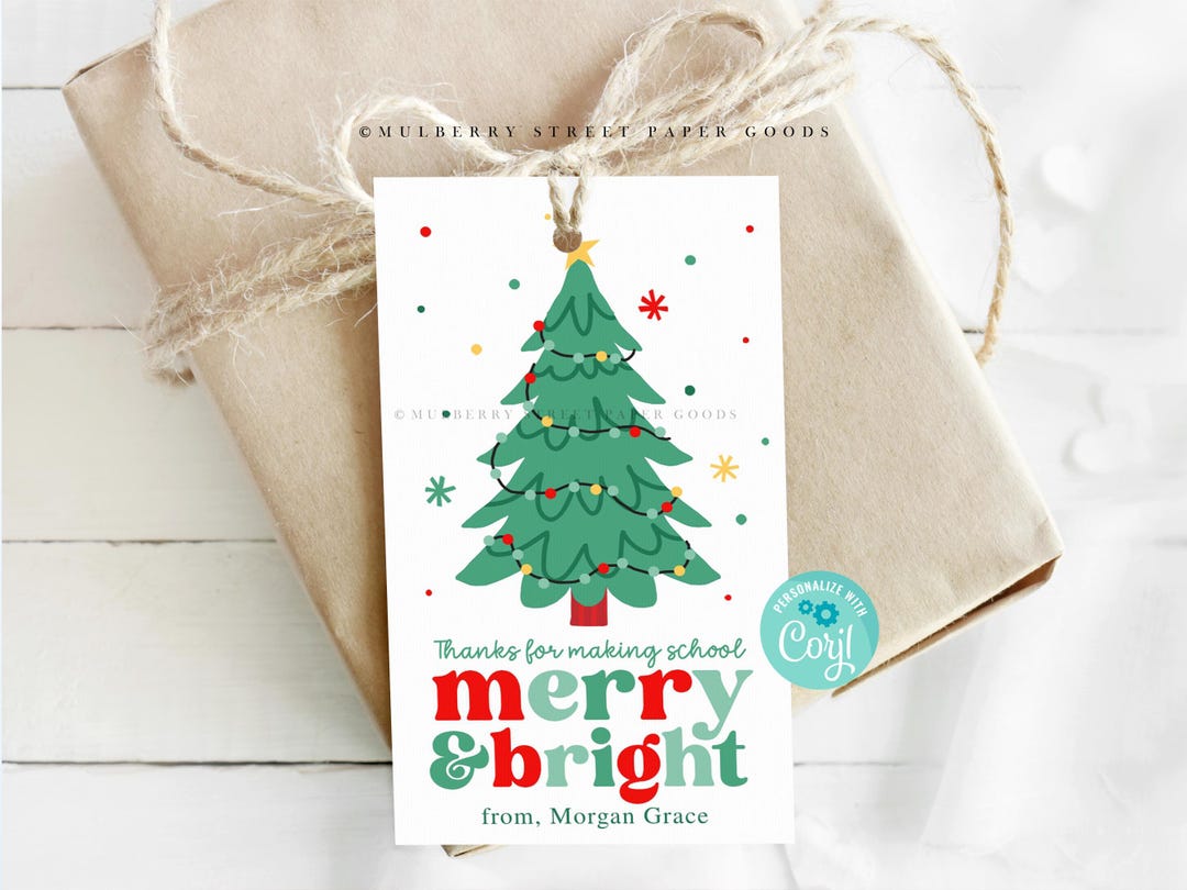 Editable Merry & Bright Christmas Gift Tag Digital Download School ...