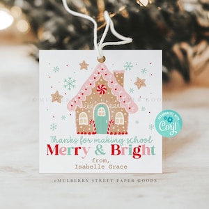 Editable Pink Gingerbread House Christmas Gift Tag All Text Editable ...