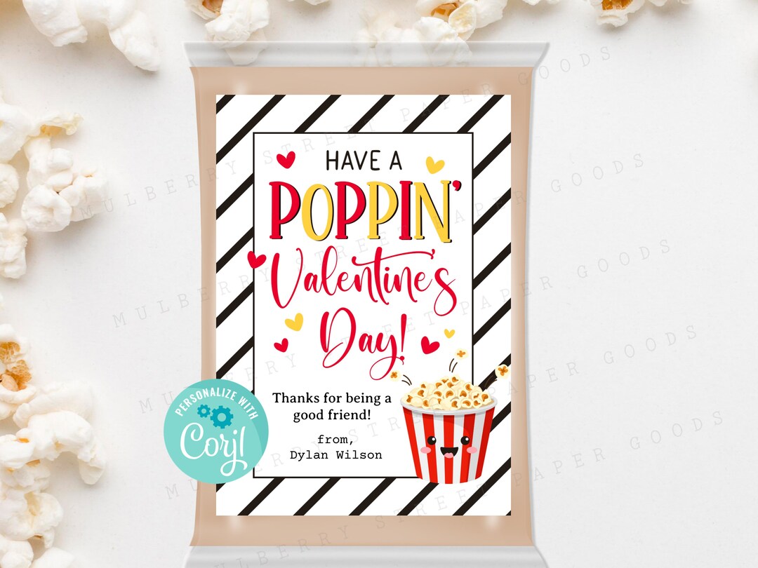 Printable Popcorn Valentine's Day Card, Kids Classroom Popcorn ...