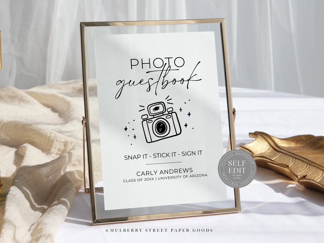 Graduation Party Photo Guest Book Canva Template Personalized Grad ...