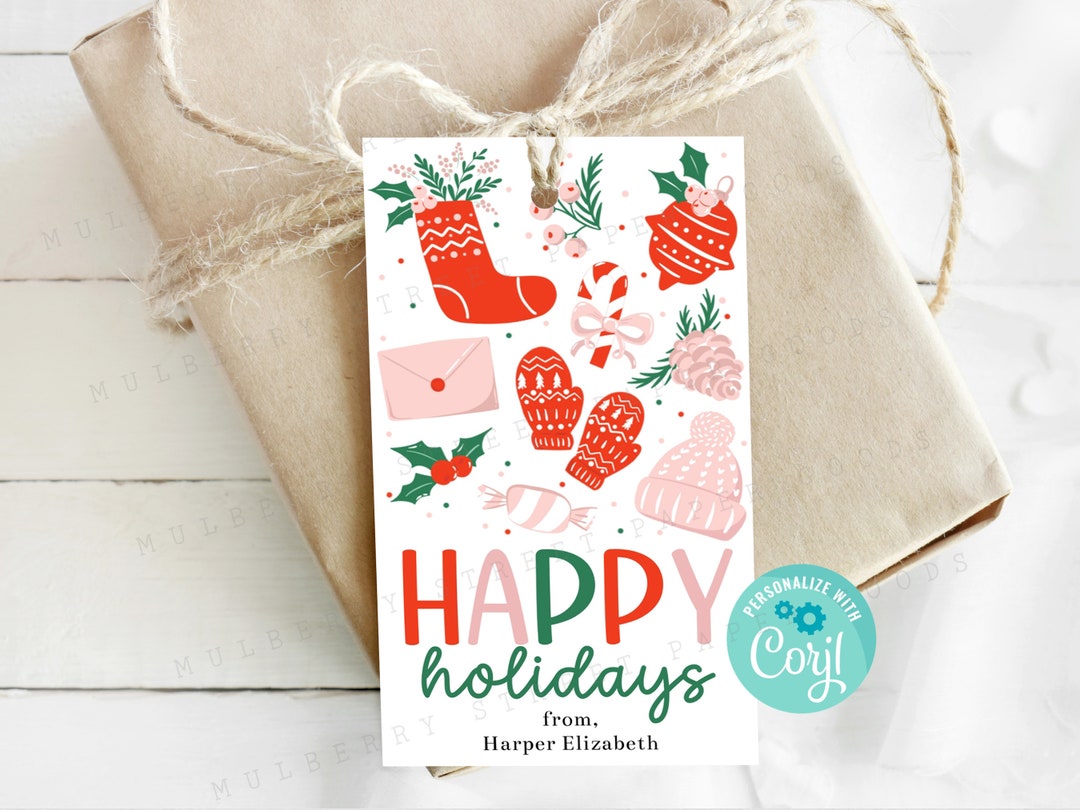Editable Happy Holidays Gift Tag, Christmas Party Favor Tag Printable ...