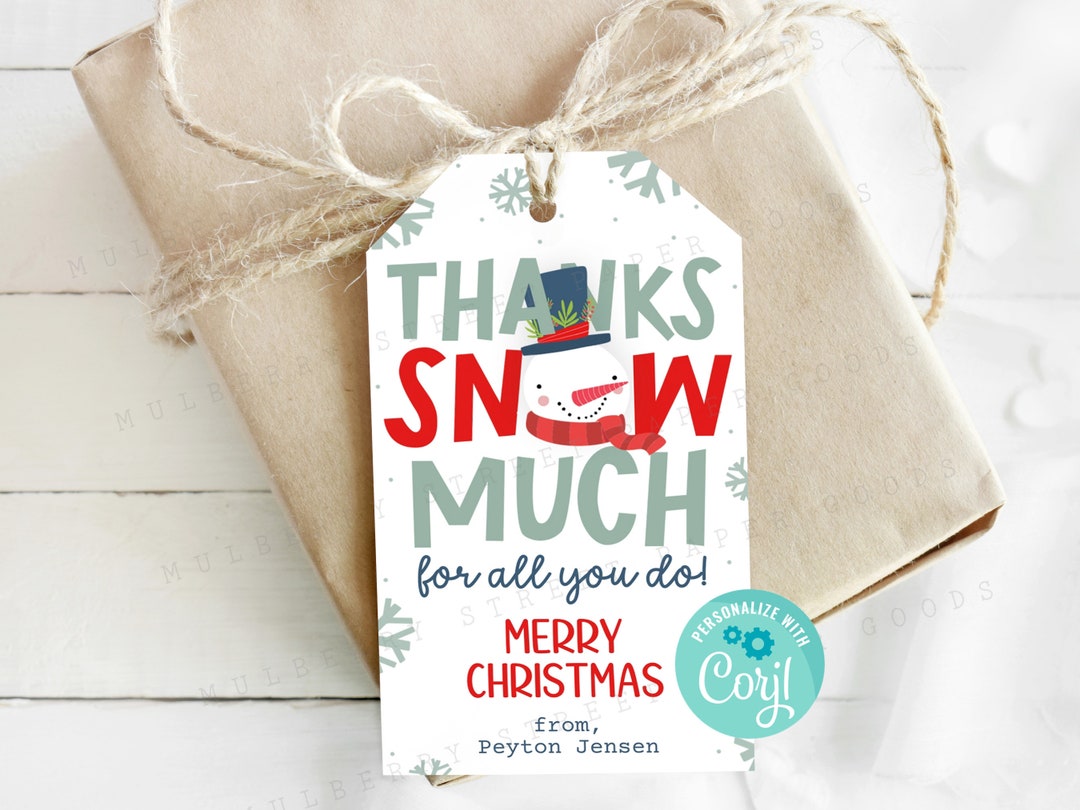 Editable Thanks Snow Much Gift Tag Digital Download Snowman Gift Tag ...