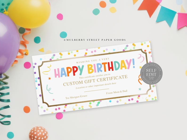 Editable Birthday Gift Certificate Canva Template Digital Download ...
